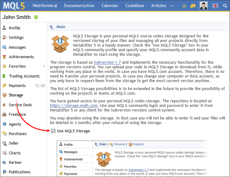 Connecting The Storage Mql5 Storage Metatrader 5