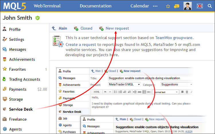 Built-in help and Service Desk at MQL5.commmunity - MetaEditor Help